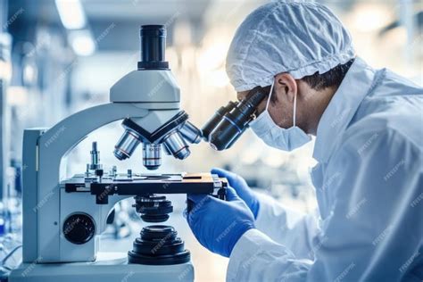 Scientist Using A Microscope In A Lab Setting Premium Ai Generated Image