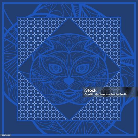 파란색 두건 패턴 꽃 스타일 기와 함께 인쇄 베개 양탄자 양탄자를 위한 디자인 벡터 일러스트 레이 션 0명에 대한 스톡 벡터 아트 및 기타 이미지 Istock