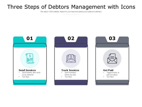 Three Steps Of Debtors Management With Icons Ppt Powerpoint Presentation Outline Slides