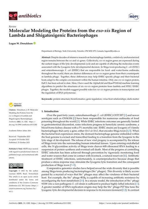 Pdf Molecular Modeling The Proteins From The Exo Xis Region Of Lambda And Shigatoxigenic