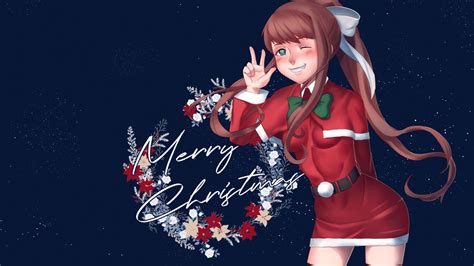 Oc Fanart Christmas Monika Commissioned By Lunaticrabbit Ddlc