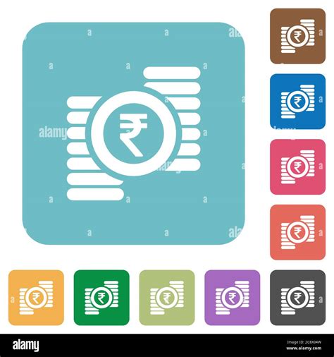 Flat Indian Rupee Coins Icons On Rounded Square Color Backgrounds Stock Vector Image And Art Alamy