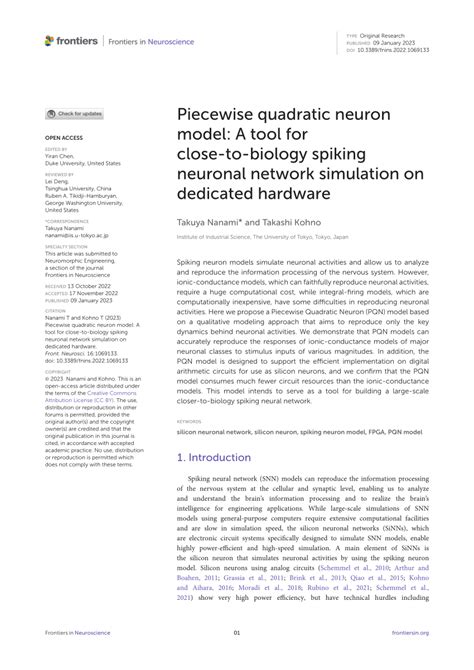 Pdf Piecewise Quadratic Neuron Model A Tool For Close To Biology Spiking Neuronal Network