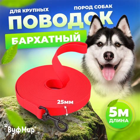 Поводок для собак красный L для собак крупных пород / длина 5м ширина ...