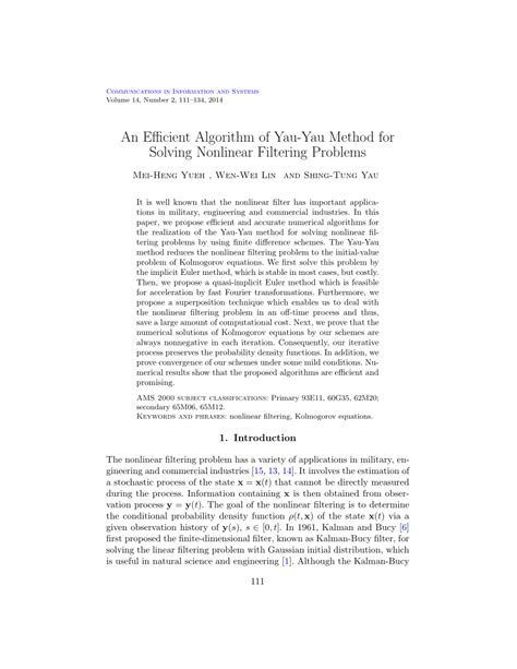 PDF An Efficient Algorithm Of Yau Yau Method For Solving Nonlinear