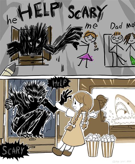 「ホラー映画で子供が描く怖い絵2🦈 イラスト 漫画が読めるハッシュタグ 」みょうばんの漫画