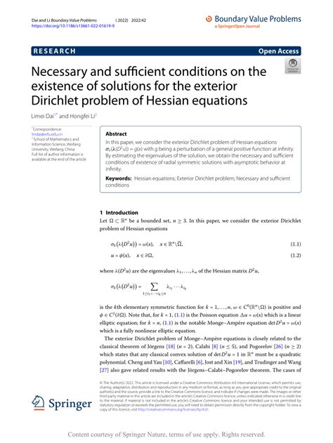 Pdf Necessary And Sufficient Conditions On The Existence Of Solutions For The Exterior