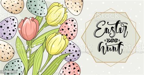 꽃 가지와 계란 부활절 화환 비문 해피 부활절 날 직물 엽서 및 배경 화면 직물 종이 카드 초대장 인쇄 개념에 대한 스톡 벡터 아트 및 기타 이미지 Istock
