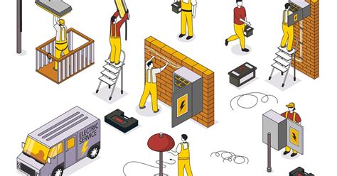 Household Electrician Isometric Elements Objects Ft Isometric