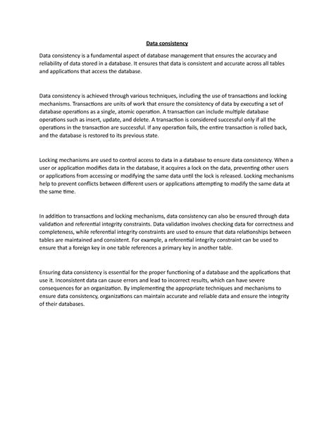 Data Consistency Data Consistency Data Consistency Is A Fundamental Aspect Of Database