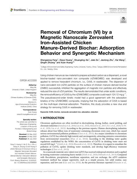 Pdf Removal Of Chromium Vi By A Magnetic Nanoscale Zerovalent Ironassisted Chicken Manure