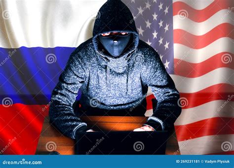Man In Hoodie Is Hacking Personal Data Information Security Russian