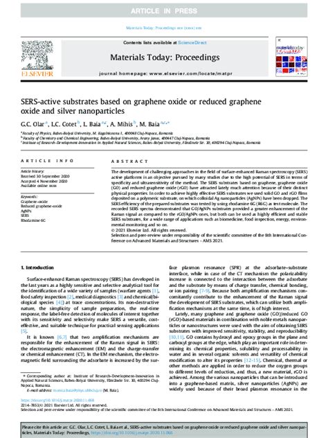 Pdf Sers Active Substrates Based On Graphene Oxide Or Reduced Graphene Oxide And Silver