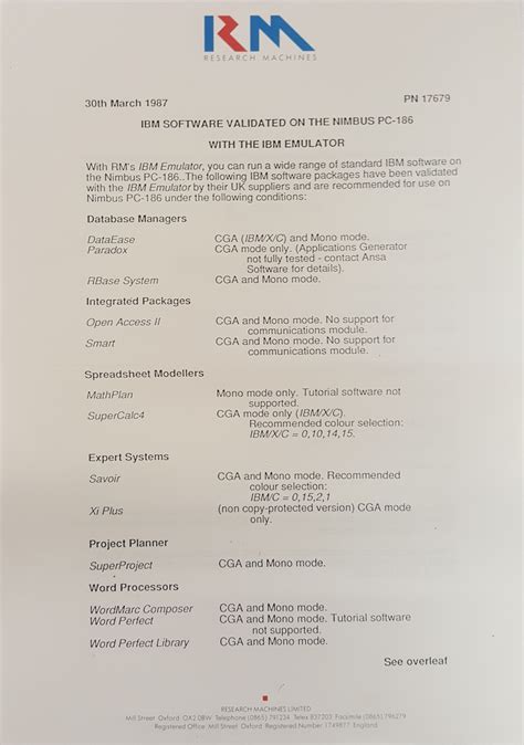 Rm Nimbus Ibm Software Validated On The Nimbus Pc 186 With Ibm Emulator