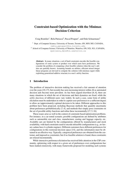 Pdf Constraint Based Optimization With The Minimax Decision Criterion
