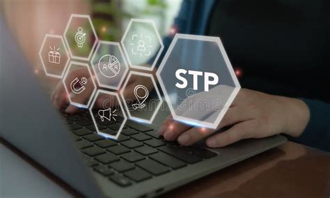 Segmentaion Targeting Positioning Stp Marketing Model Working On Laptop With Stp Icon Stock
