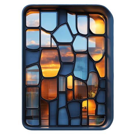 Window With Irregularly Shaped Glass Pattern And Sunset View 54484964 Png