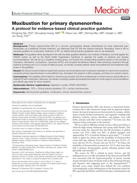 Pdf Moxibustion For Primary Dysmenorrhea A Protocol For Evidence Based Clinical Practice