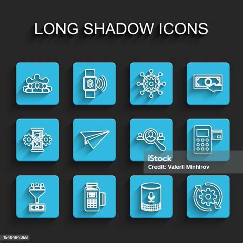 라인 리드 관리 Pos 터미널 프로젝트 팀 기반 음성 비서 기어 및 화살표 워크플로 종이 비행기 Pos 및 돋보기 검색 사람 아이콘을 설정합니다 벡터 순서도에 대한 스톡