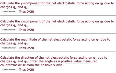 Solved Calculate The Y Component Of The Net Electrostatic Force Acting