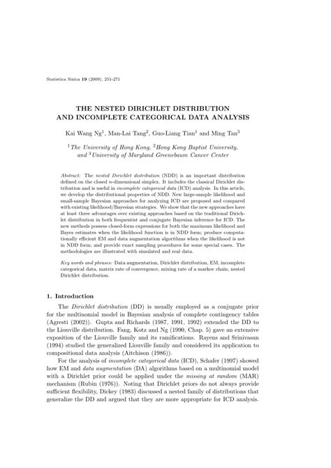 Pdf The Nested Dirichlet Distribution And Incomplete Categorical Data