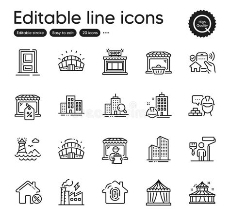 Conjunto De Iconos De Esquema De Edificios Contiene Iconos Como Venta De F Brica De