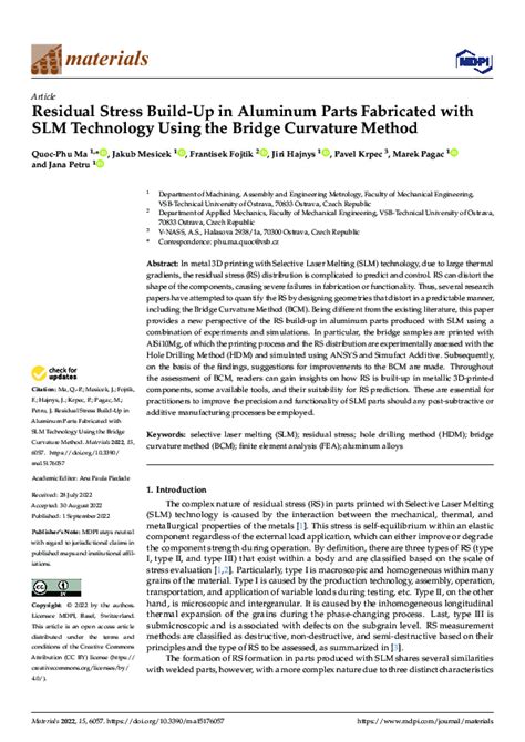 Pdf Residual Stress Build Up In Aluminum Parts Fabricated With Slm