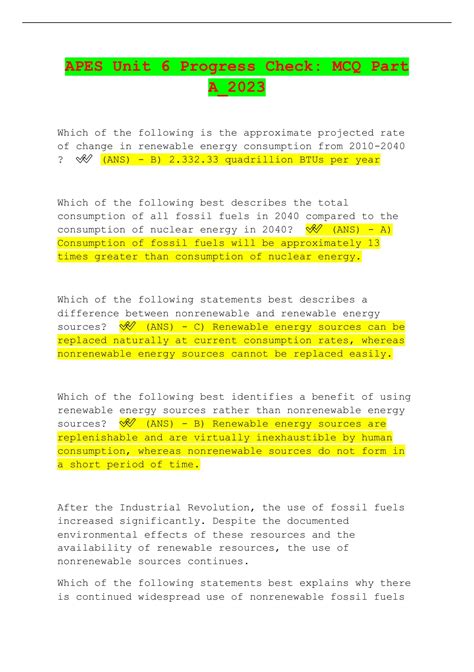 Apes Unit 6 Progress Check Mcq Part A 2023 Apes Unit 6 Progress Check A Stuvia Us