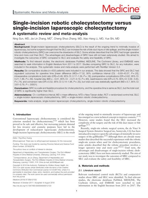 Pdf Single Incision Robotic Cholecystectomy Versus Single Incision Laparoscopic