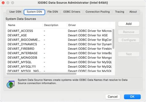 Macos Dsn Configuration Odbc Driver For Microsoft Excel
