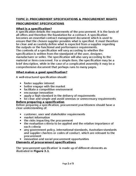 Topic Two Procurement Specifications And Procurement Rights Topic 2