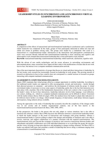 pdf leadership styles in synchronous and asynchronous virtual learning environments