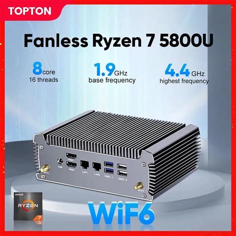 Topton Fanless Gaming PC AMD Ryzen 7 7730U 5800U Barebone PC Mini Computer 4K Dual HD Windows11