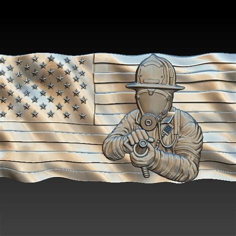 3d Stl File For Cnc Flag Usa With Fireman Etsy