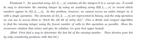 Problem 7 An Unsorted Array A 1 2 N Contains