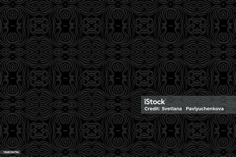 엠보싱 민족 검은 배경 곱슬 커버 디자인 아르 데코 스타일 기하학적 흑백 3d 패턴 국가 맛 0명에 대한 스톡 벡터 아트 및 기타 이미지 Istock