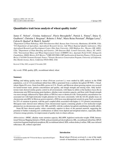 Pdf Quantitative Trait Locus Analysis Of Wheat Quality Traits