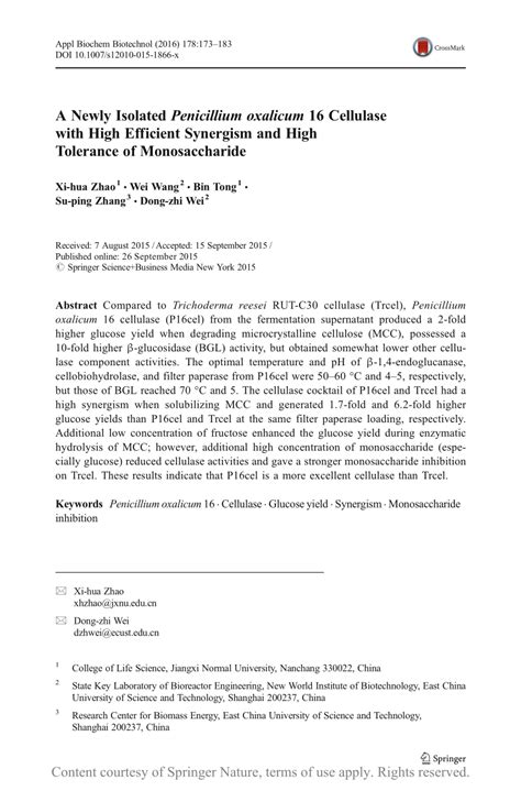 A Newly Isolated Penicillium Oxalicum 16 Cellulase With High Efficient