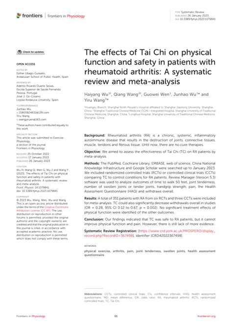 Pdf The Effects Of Tai Chi On Physical Function And Safety In Patients With Rheumatoid