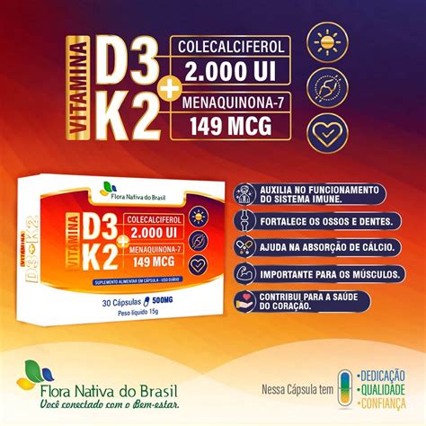 Vitamina D3 Colecalciferol 2000ui K2 30 Cápsulas