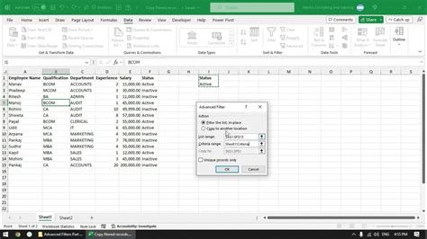 How To Copy Filtered Records To Another Sheet Using Advanced Filter In Excel Youtube
