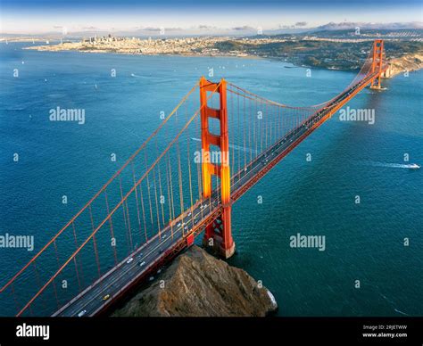 Golden Gate Bridge At Sunset Aerial View San Francisco Hi Res Stock