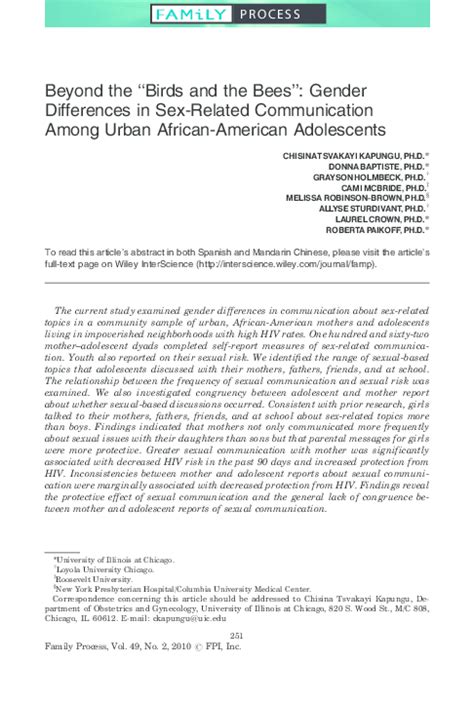 Pdf Beyond The Birds And The Bees” Gender Differences In Sex Related Communication Among
