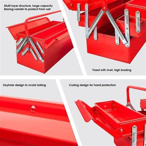 BIG RED Tool Box Portable Steel Metal Locking Toolbox Organizer With Cantilever Tool Trays