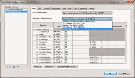 Revit SG Creating Or Modifying DWG DXF Export Layers Standard For
