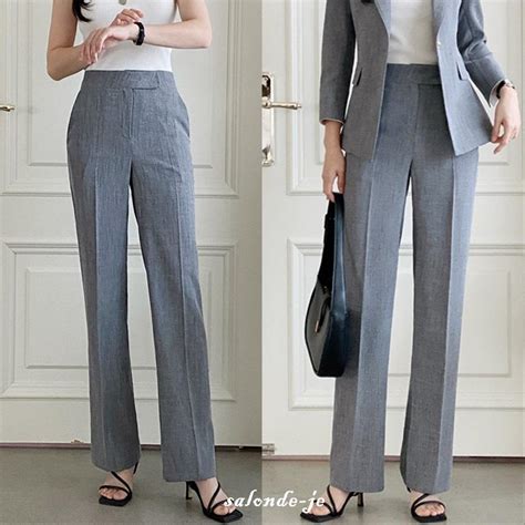 살롱드쥬 여성정장바지 일자슬랙스 여름 세미 와이드팬츠 하이웨스트 여자정장팬츠