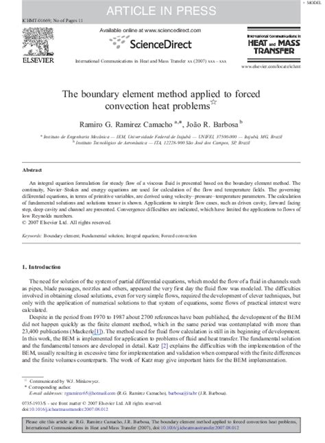 Pdf The Boundary Element Method Applied To Forced Convection Heat Problems
