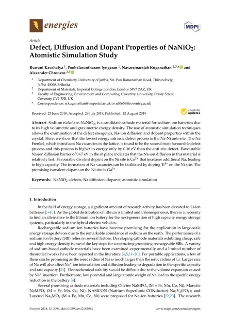Pdf Defect Diffusion And Dopant Properties Of Nanio2 Atomistic