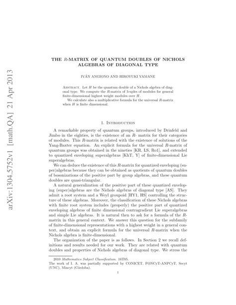 Pdf The R Matrix Of Quantum Doubles Of Nichols Algebras Of Diagonal Type