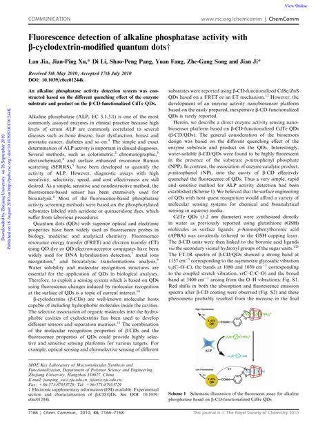 Pdf Fluorescence Detection Of Alkaline Phosphatase Activity With β Cyclodextrin Modified